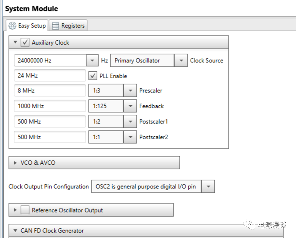 基于MCC配置dsPIC33C芯片的时钟及输出系统时钟FOSC波形-电源网星球号
